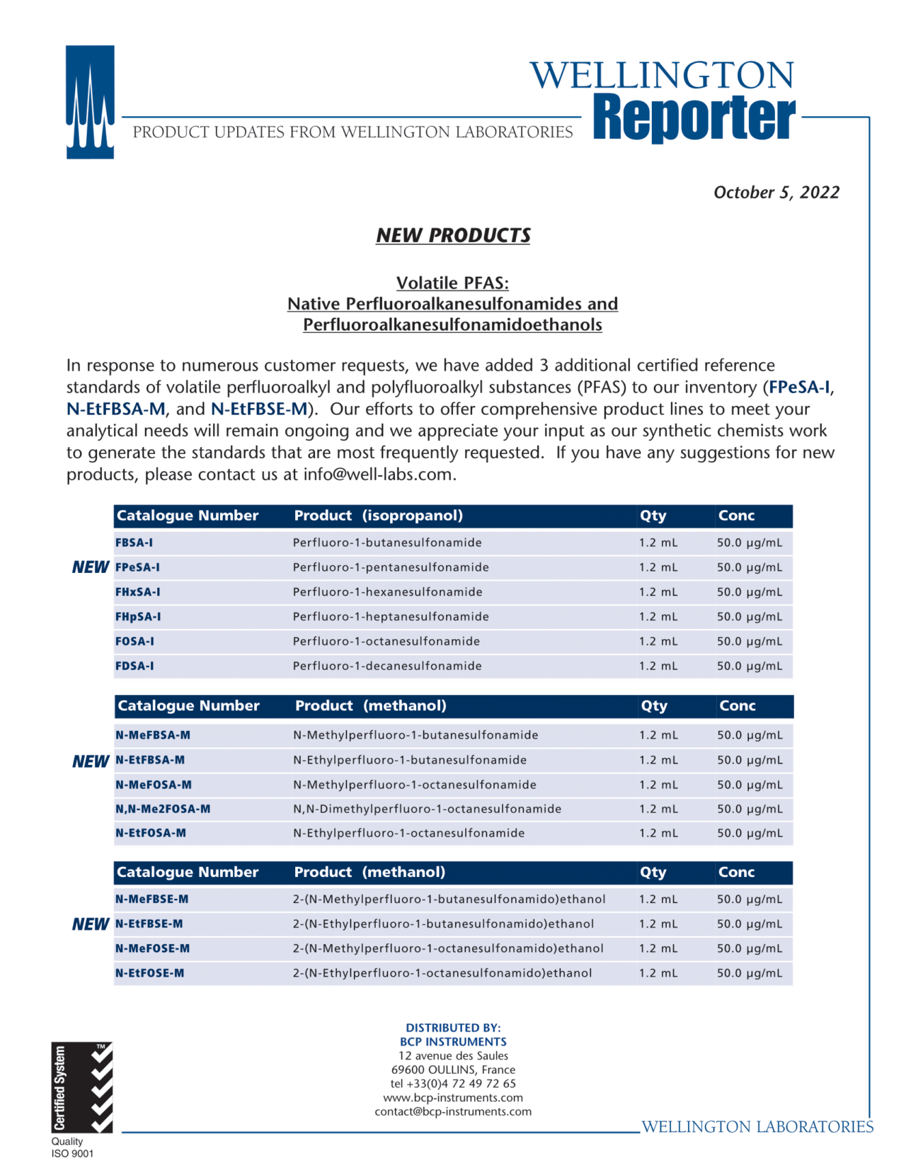 PFAS, Substances per- & polyfluoroalkylées - BCP Instruments
